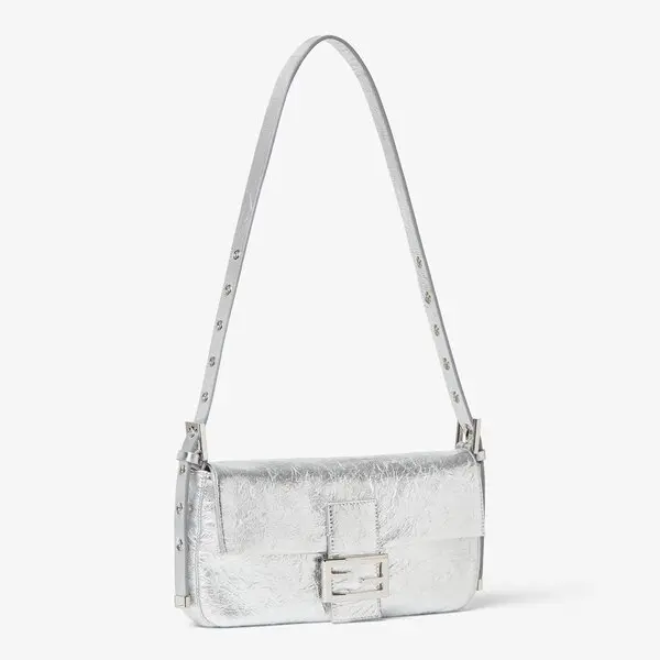 Fendi Baguette® 26424 Crackled Silver Leather Bag